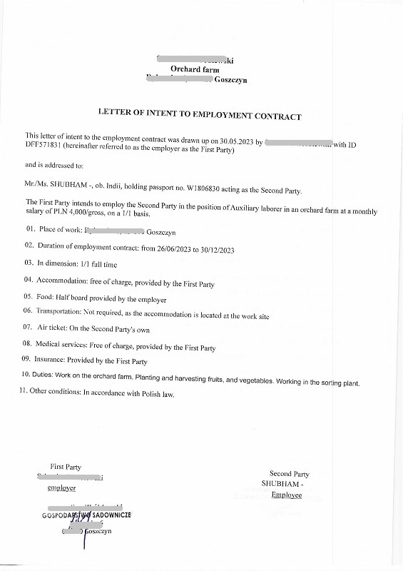 Seasonal short term work permit to PolandInvitation for visa to ...